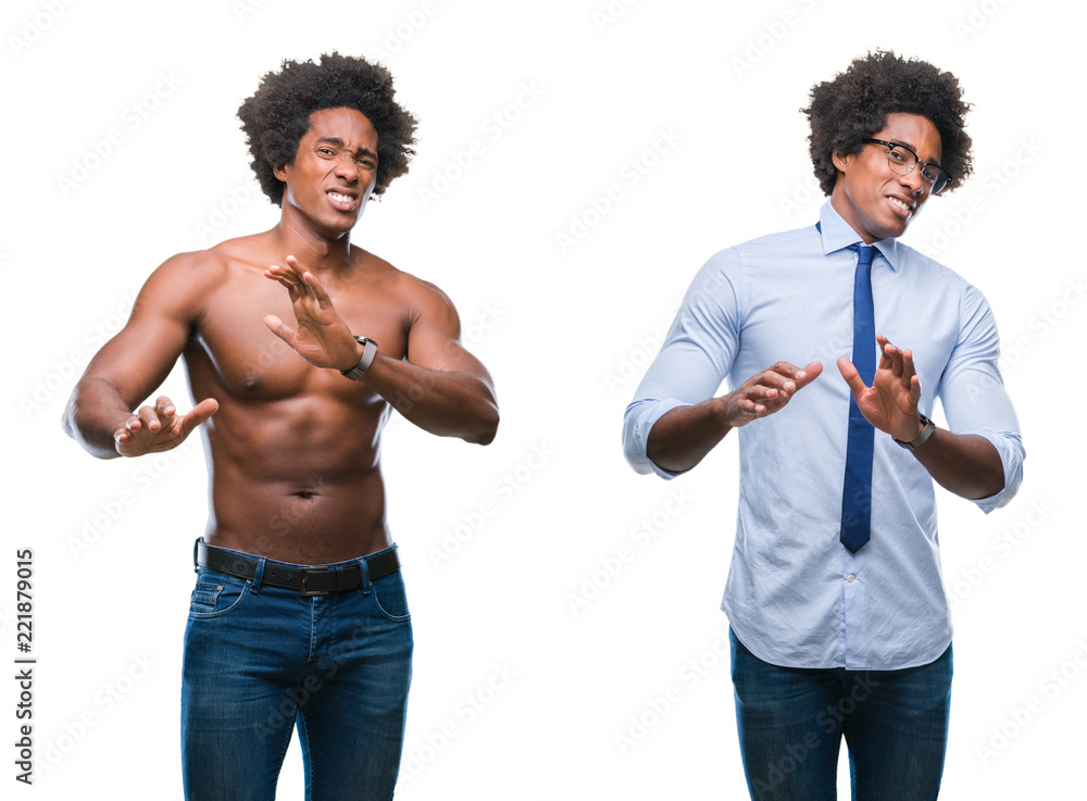 Collage of african american shirtless and business man over isolated ...