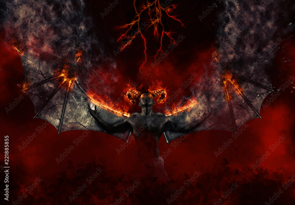 Demon summons evil forces and opens hell portal Stock Photo | Adobe Stock