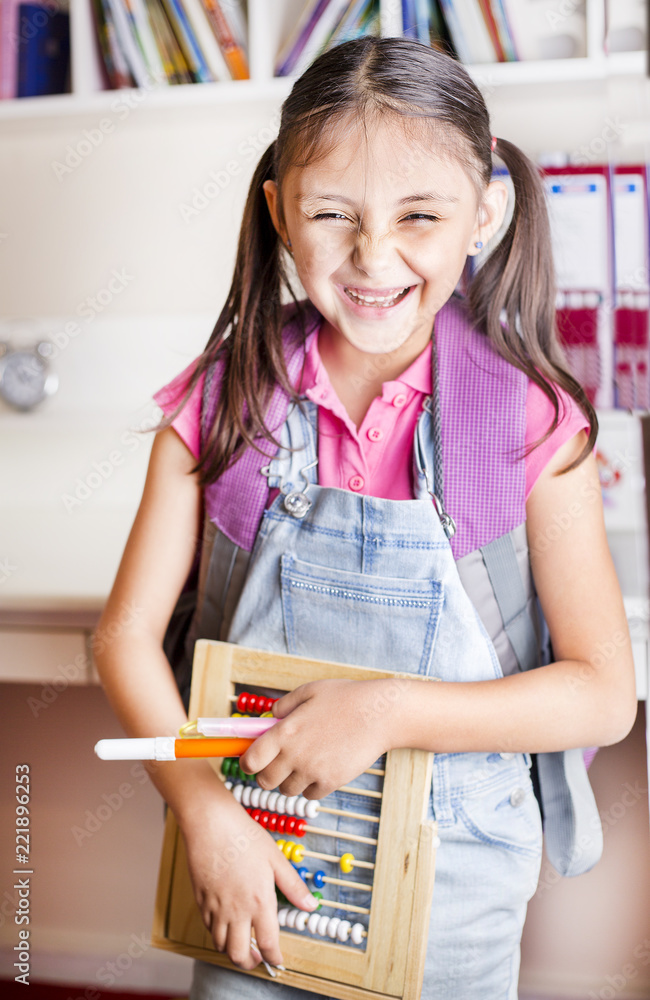 Back to school concept, happy school girl, kids learning and education ...