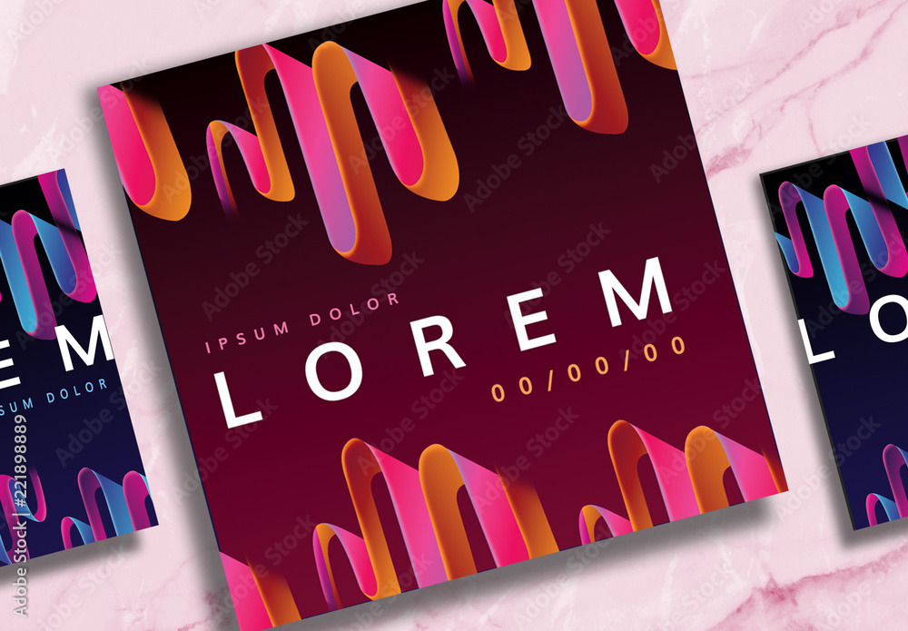 Social Media Post Layout Set with Curved Elements Stock Template ...