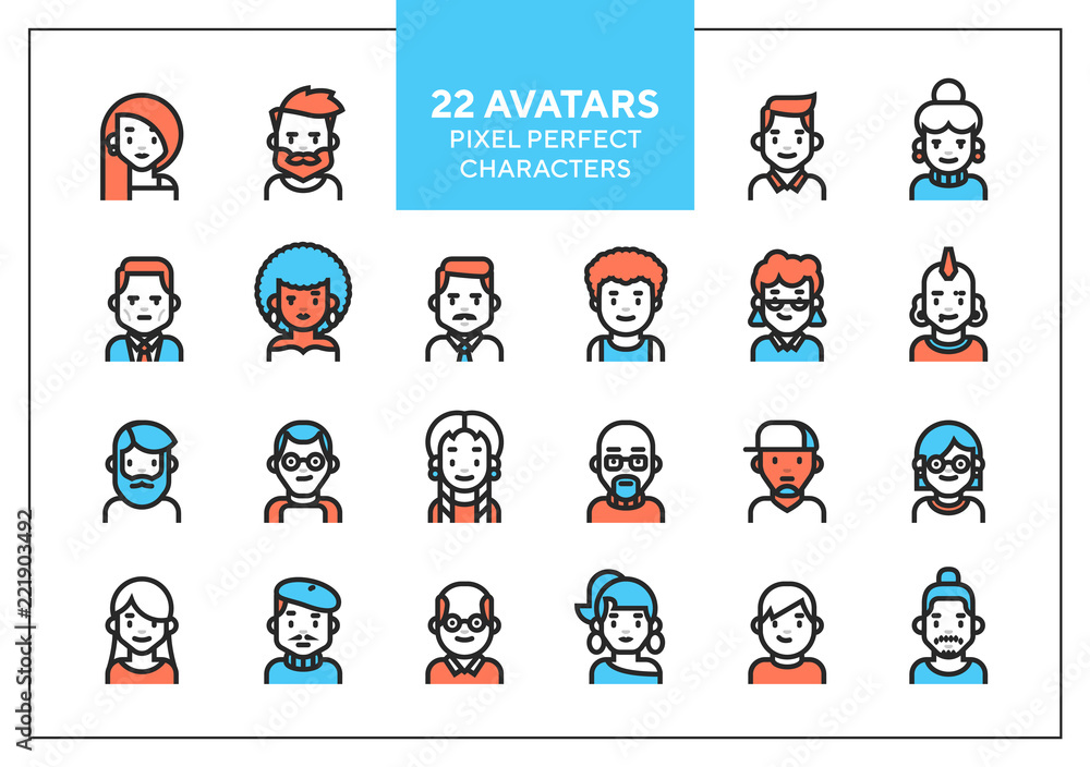 Vector set of users avatars and profile picture. Simple line ...