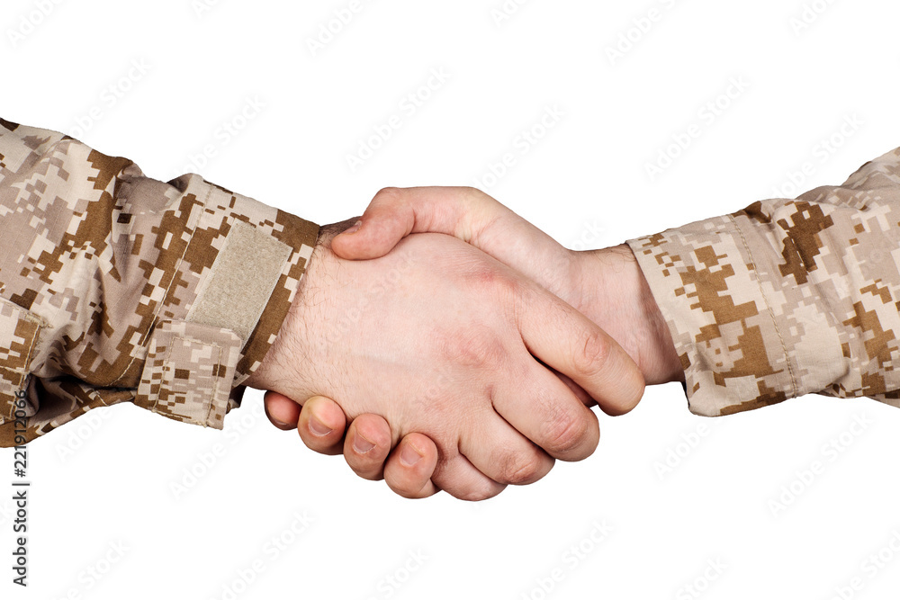 two military men shaking hands on white background. Stock Photo | Adobe ...