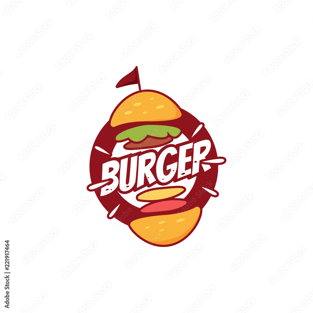 Burger logo. Delicious happy fun food sandwich restaurant burger symbol ...