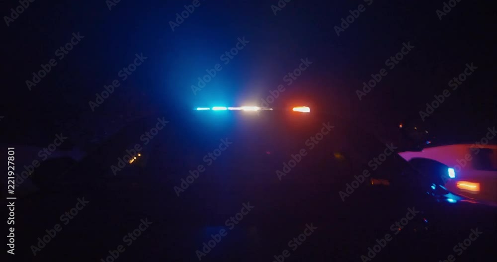 front view of police car from hood with lights on in pursuit Stock ...