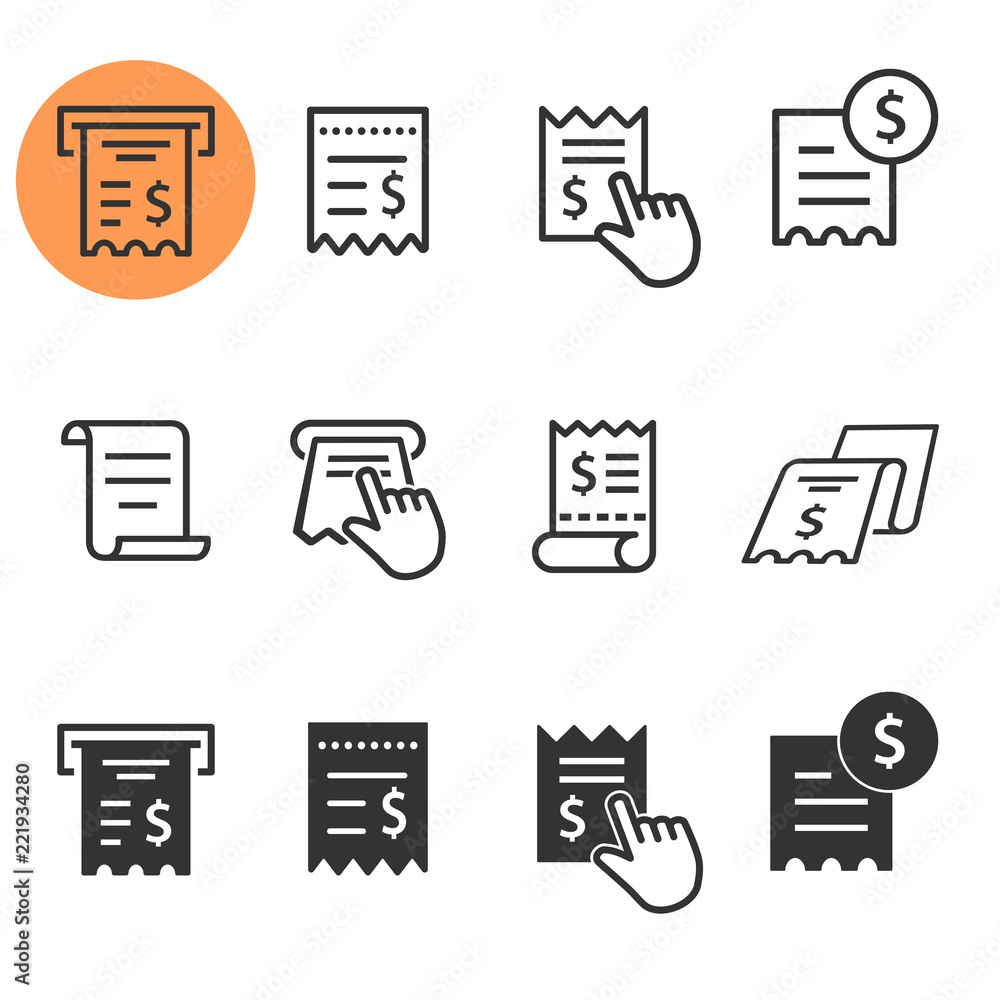 Receipt icon set. Illustrations isolated on white. Stock Vector | Adobe ...