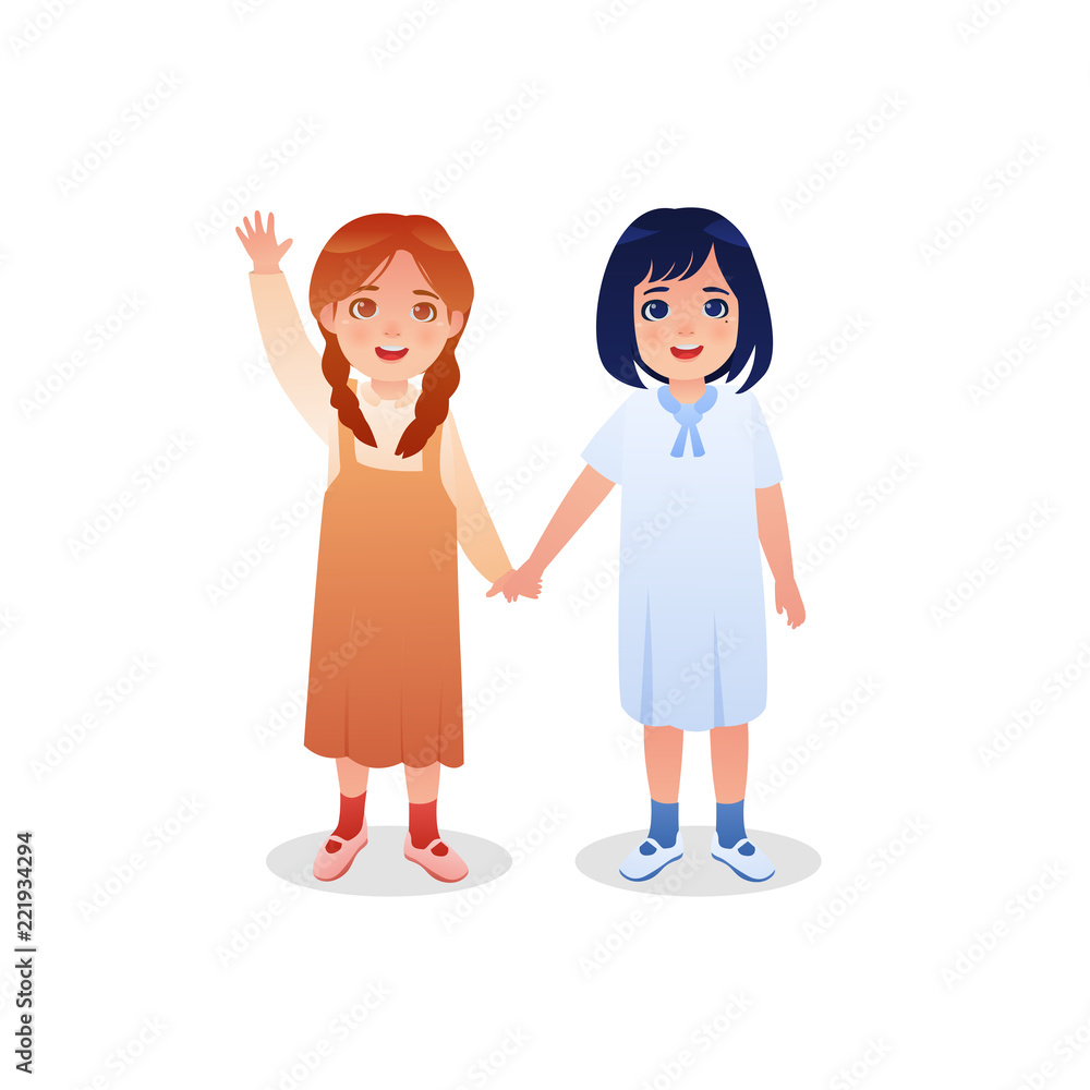 Cartoon Girls Holding Hands
