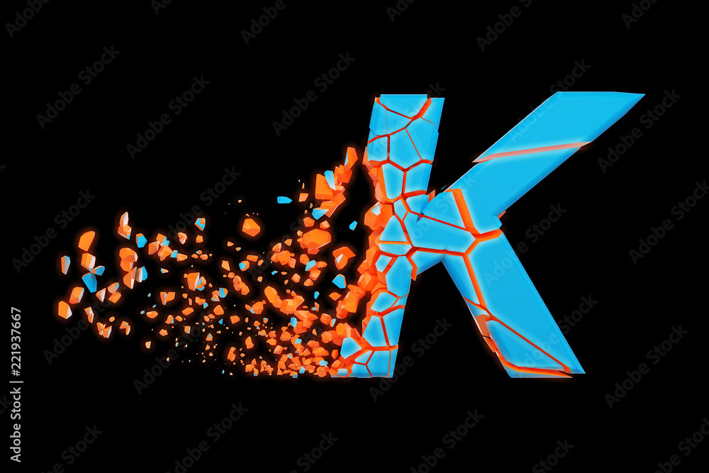 Broken shattered fast sporty alphabet letter K uppercase. Crushed ...
