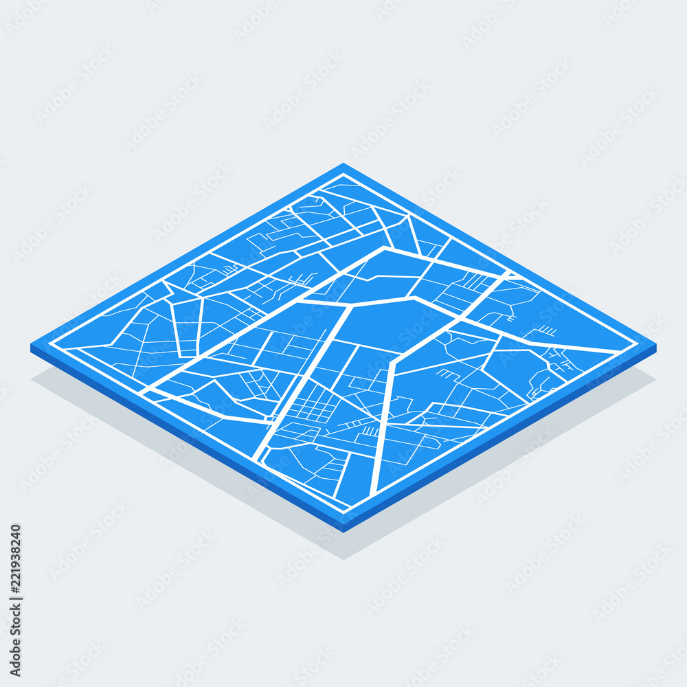 Isometric Map of the city, locality. White scheme on a blue background ...