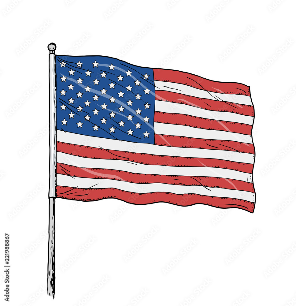 American Flag Waving In The Wind Drawing