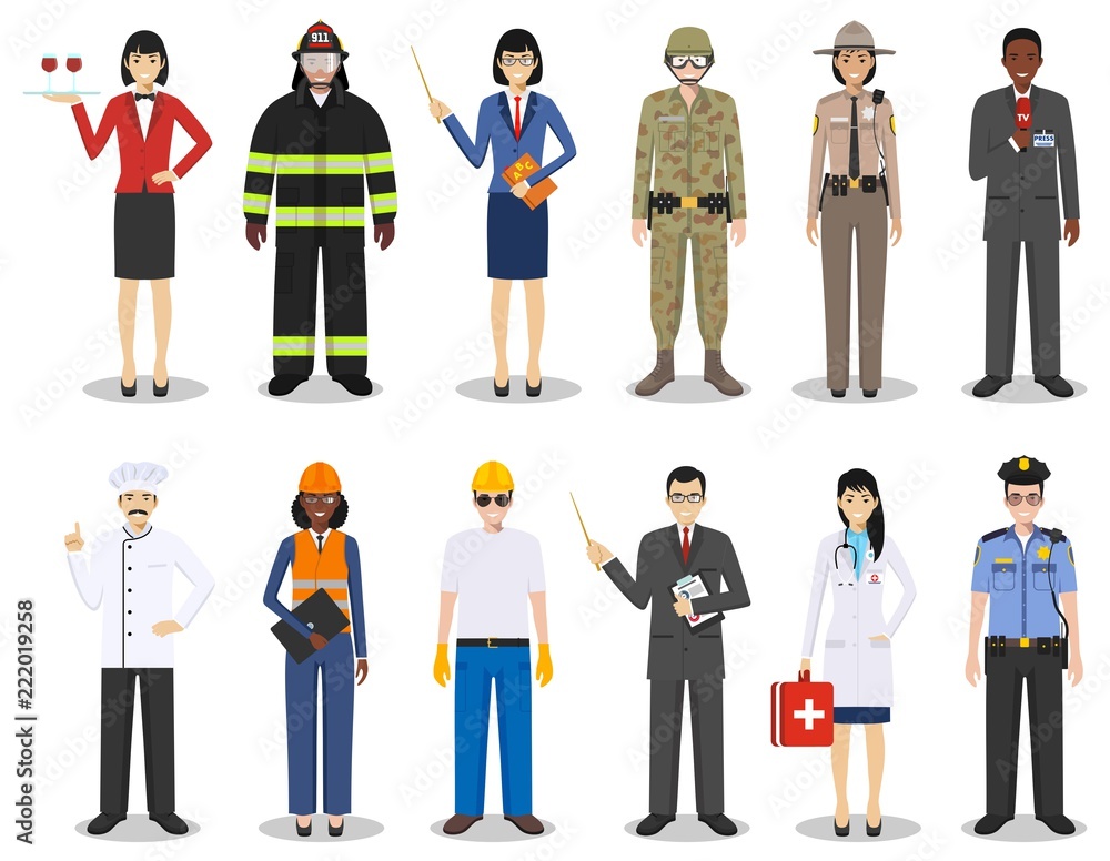 People occupation characters set in flat style isolated on white ...
