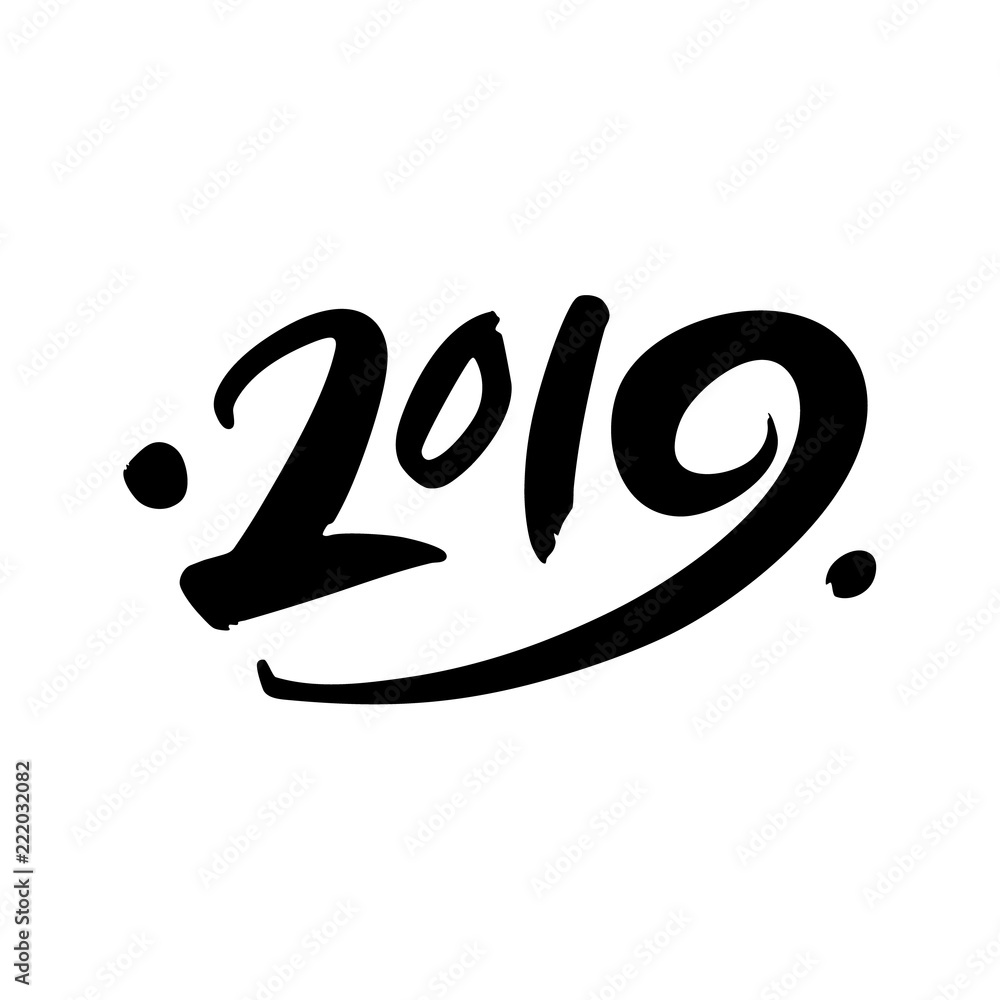 Design template with calligraphy for 2019 New Year. Black number 2019 ...