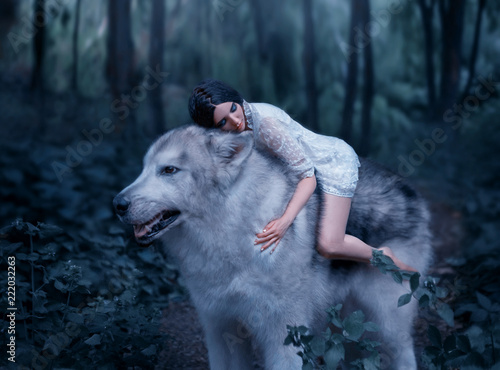 A fragile girl riding a wolf, like Princess Mononoke. Sleeping Beauty ...