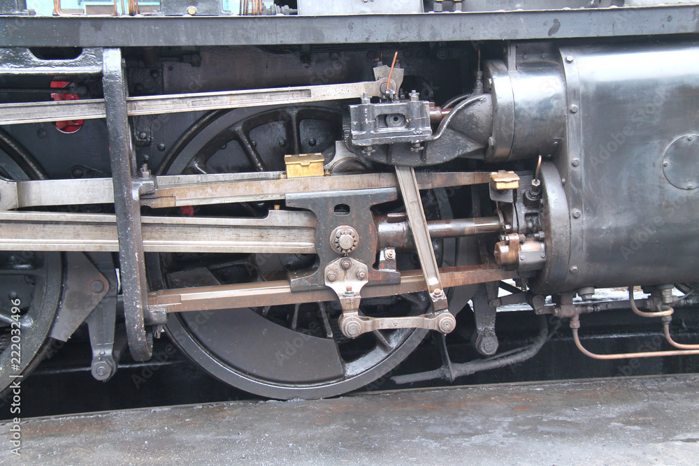 The Wheels and Drive Rods of a Steam Train Engine. Stock Photo | Adobe ...