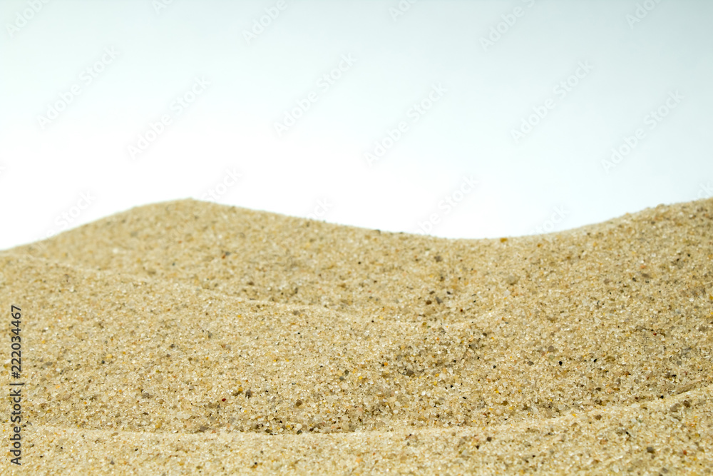 Sea sand and pebbles on white background. Concept of rest. Top view ...