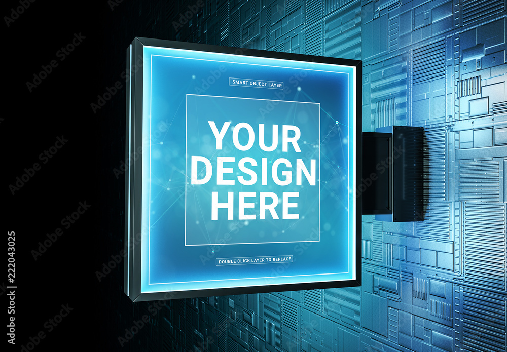 Illuminated Square Sign Mockup Stock Template | Adobe Stock