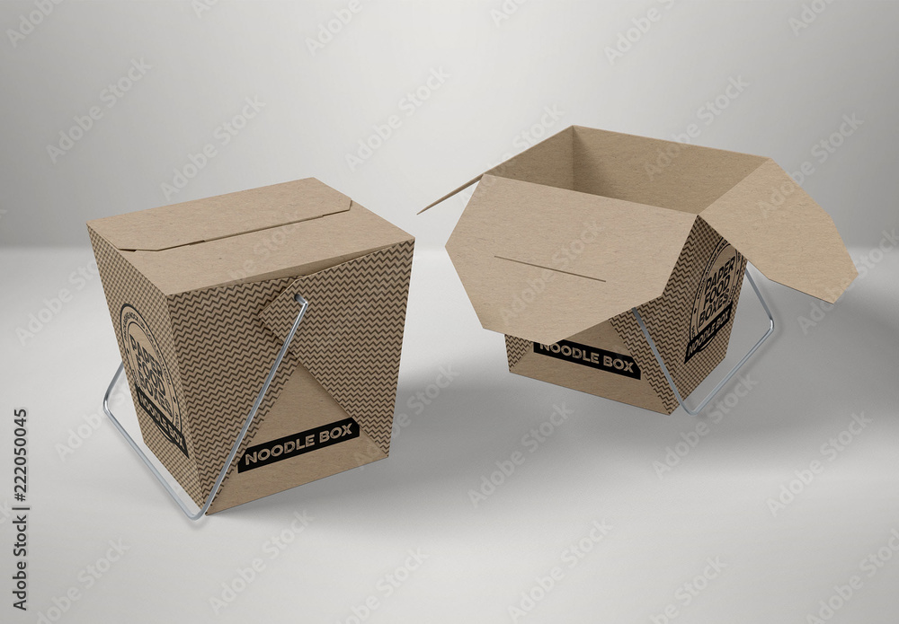 Two Flap Closure Takeout Food Boxes with Handles Mockup Stock Template ...