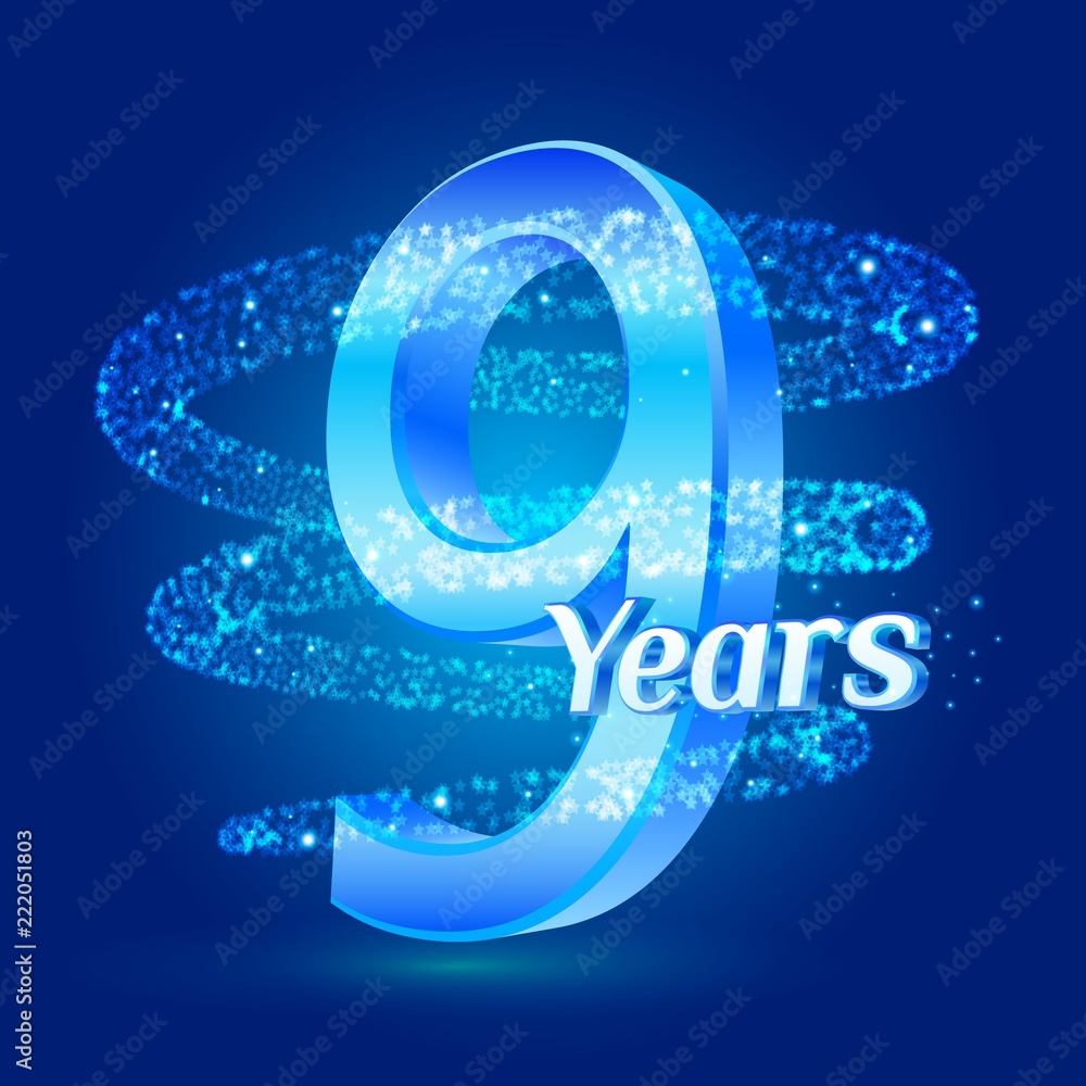 9 years shine anniversary 3d logo celebration with glittering spiral ...
