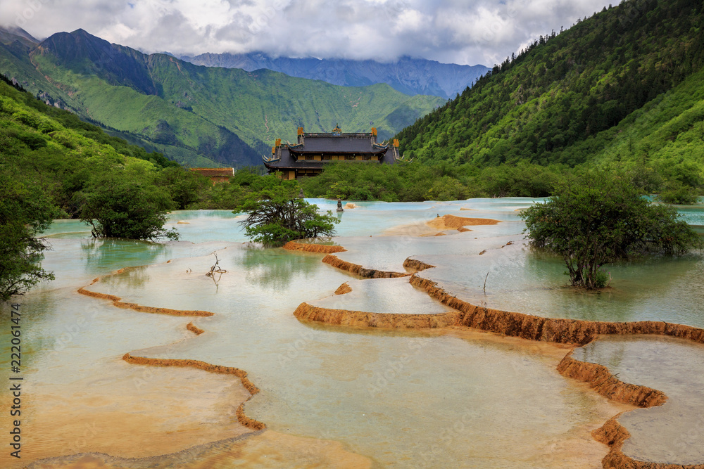 Colorful blue pools of water in Huanglong Scenic Area in Sichuan ...