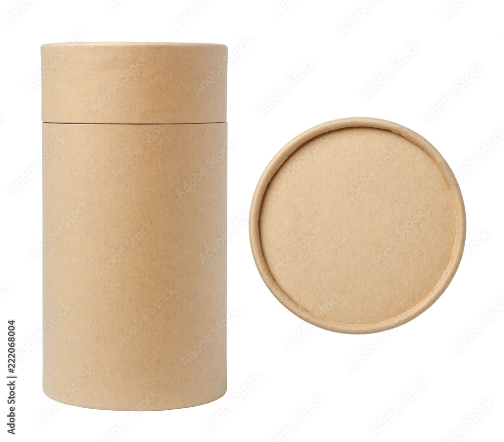 Top view of brown paper tube and brown paper tube isolated on white ...