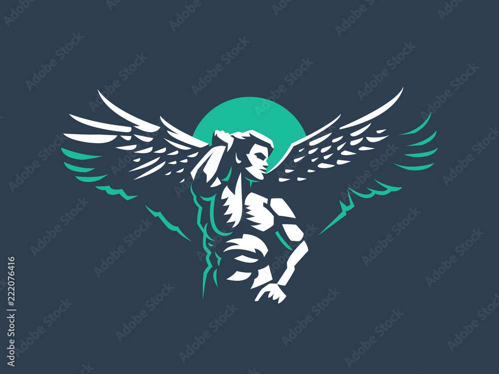 Angel man. Vector emblem. Stock Vector | Adobe Stock
