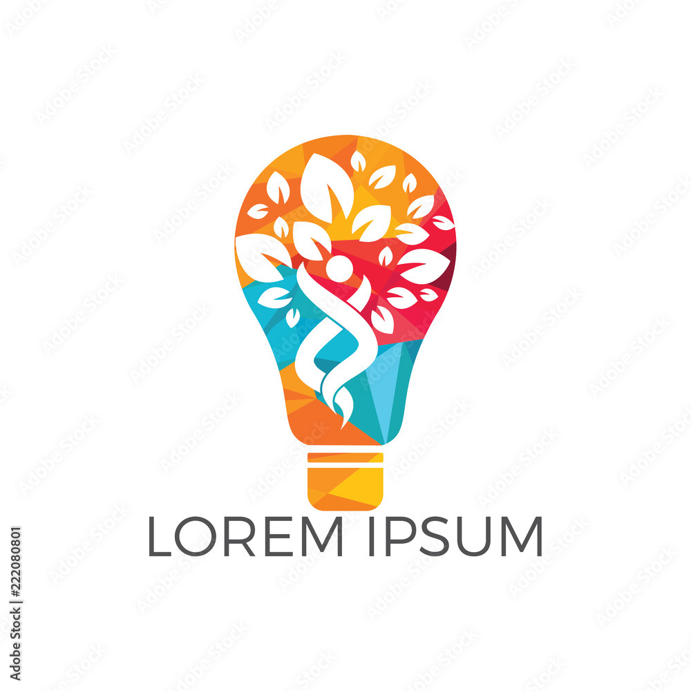 Human tree and light bulb logo design. Human health and care vector ...