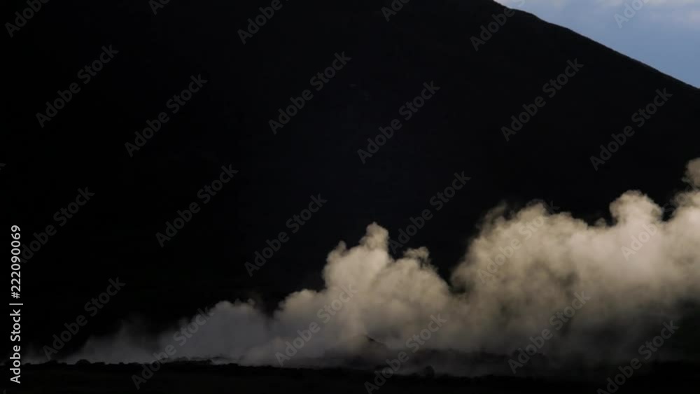Vidéo Stock iceland landscape, geothermal hotspring steam smoke, camera ...