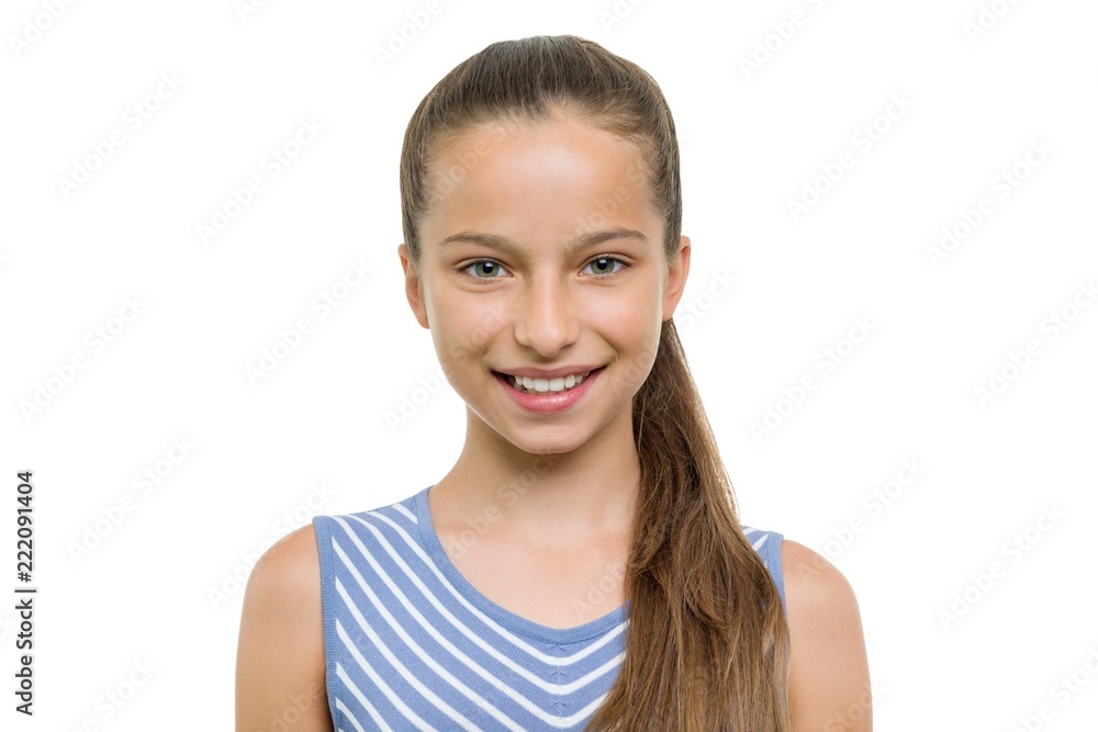 Portrait of beautiful girl of 10, 11 years old. Child with perfect ...