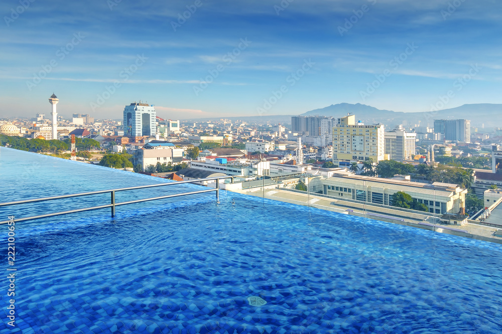 Swimming pool of luxury hotel, Bandung, Indonesia. Stock Photo | Adobe ...