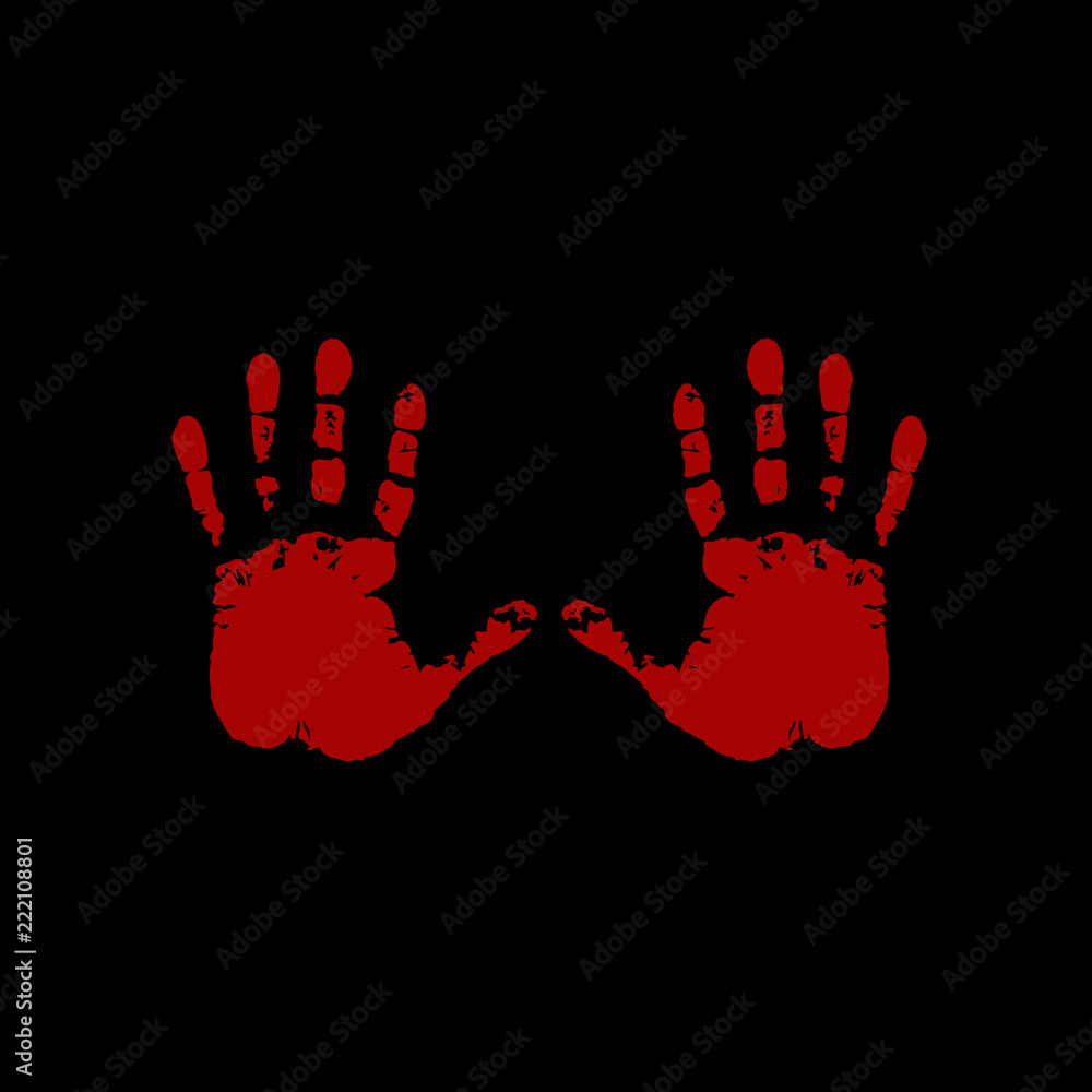 Bloody hand prints on black background. Vector illustration, ico Stock ...