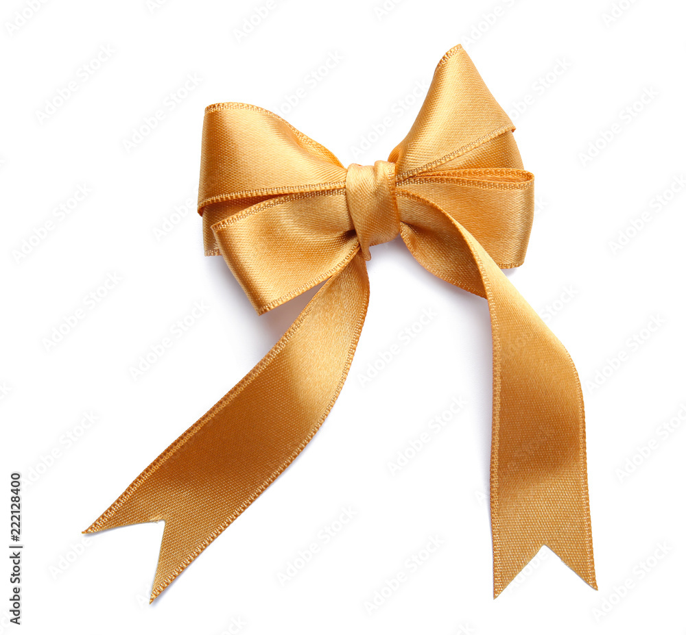 Beautiful bow made from golden ribbon on white background Stock Photo ...
