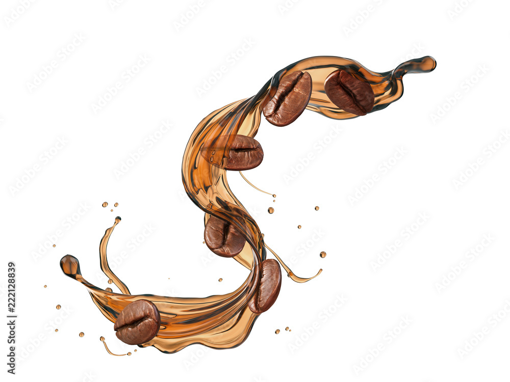 liquid Coffee splash shape with Coffee bean, isolated design element ...