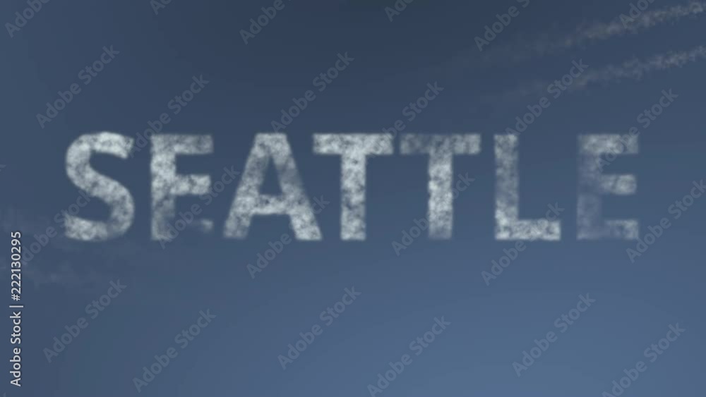 Flying airplanes reveal Seattle caption. Traveling to the United States ...