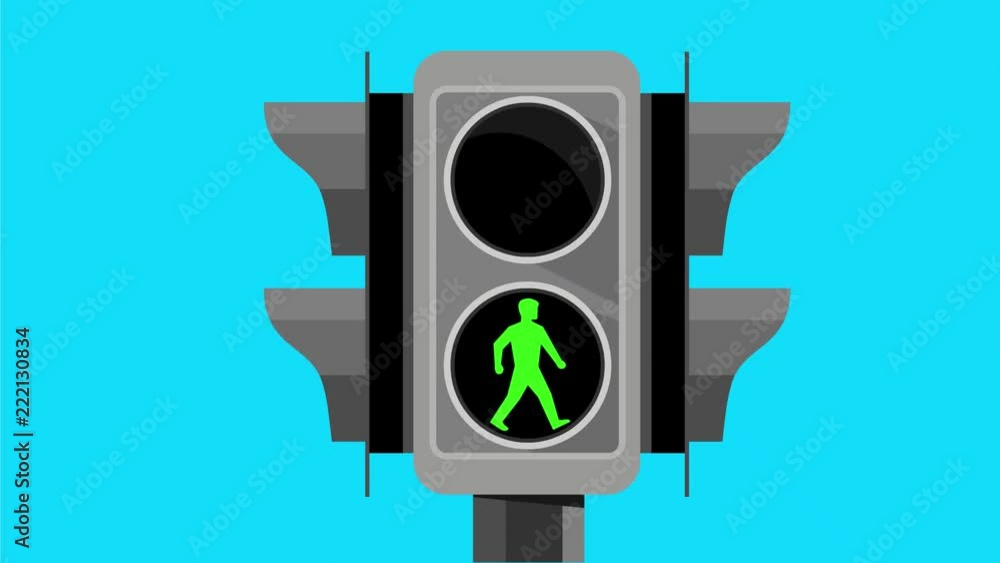 2d Animation motion graphics showing a traffic signal light with green ...