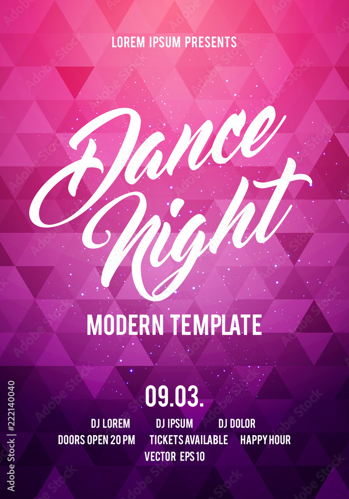 Vector illustration dance night party poster background template with ...