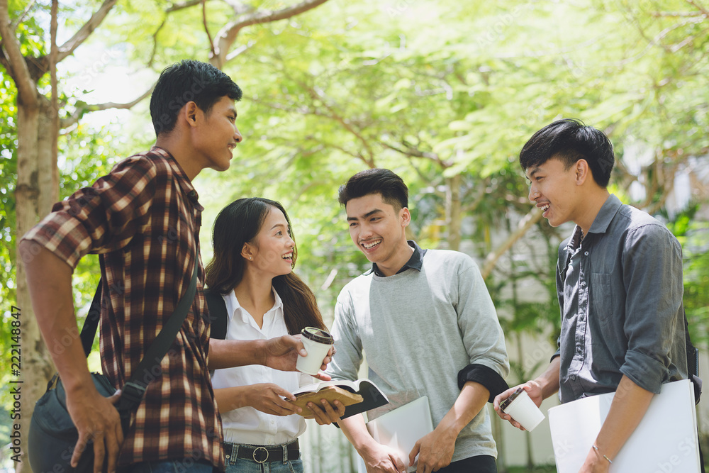 Asian student group, Happy young university students, First Day Of Back ...