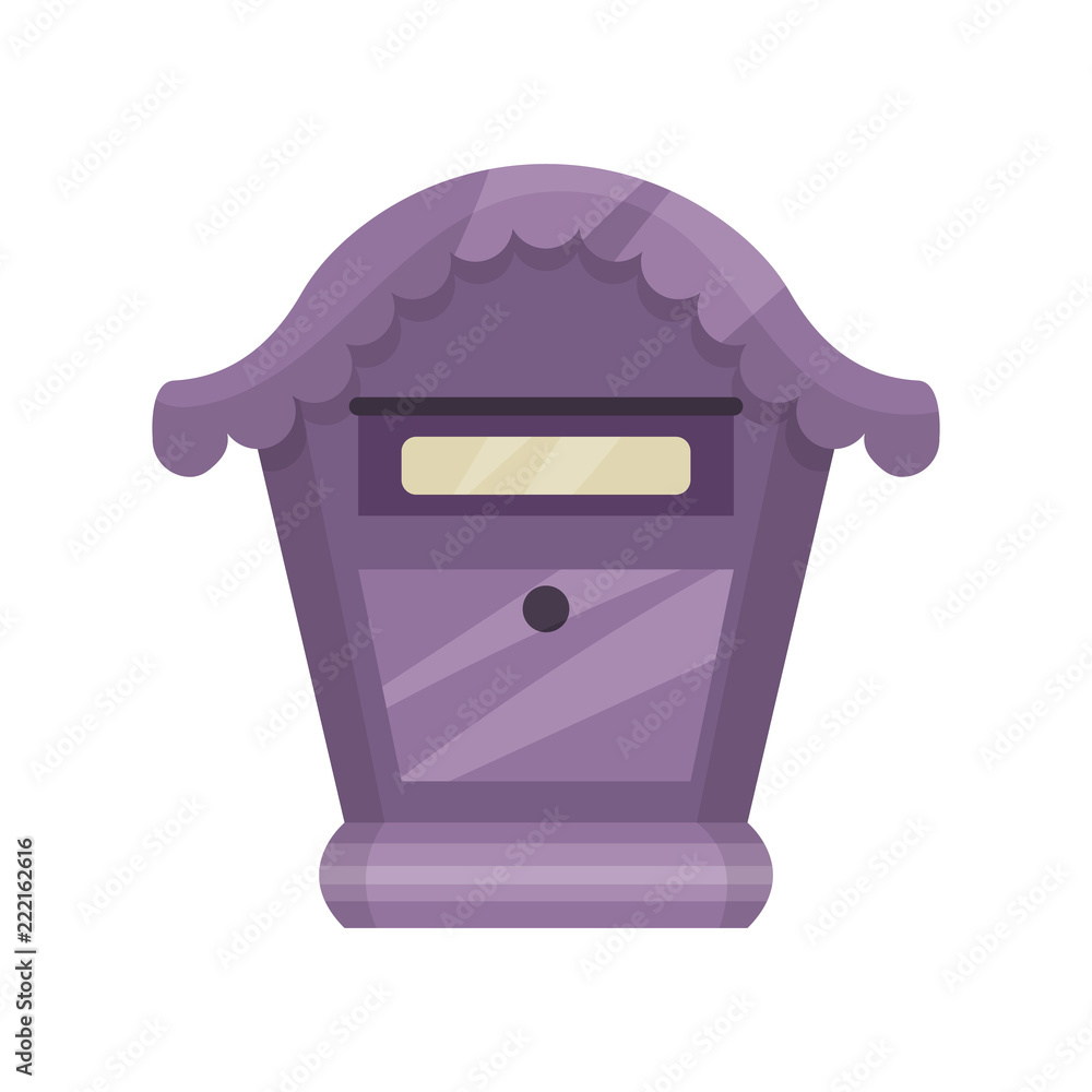 Cute purple mailbox for letters and newspapers. Vintage metal postal ...