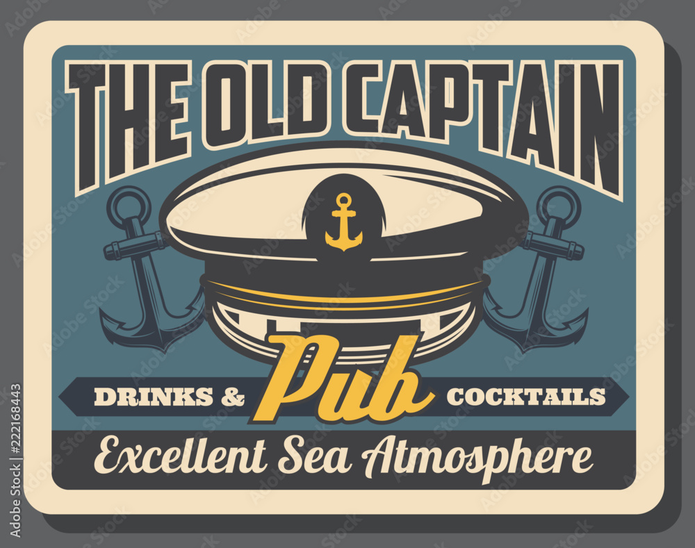 Old captain pub retro poster with sailor navy cap Stock Vector | Adobe ...
