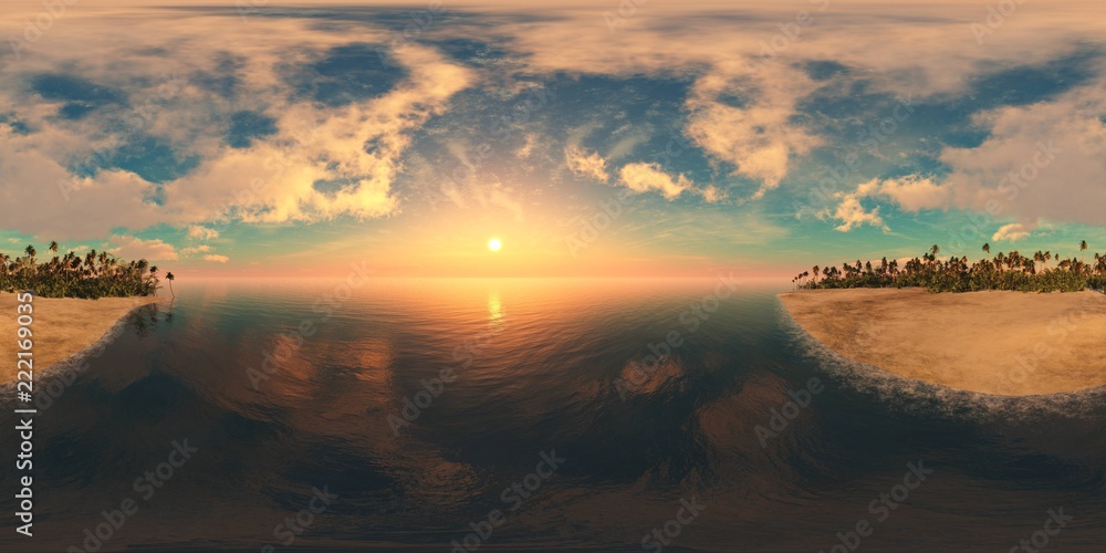 Tropical beach at sunset. hdri, environment map, round panorama ...