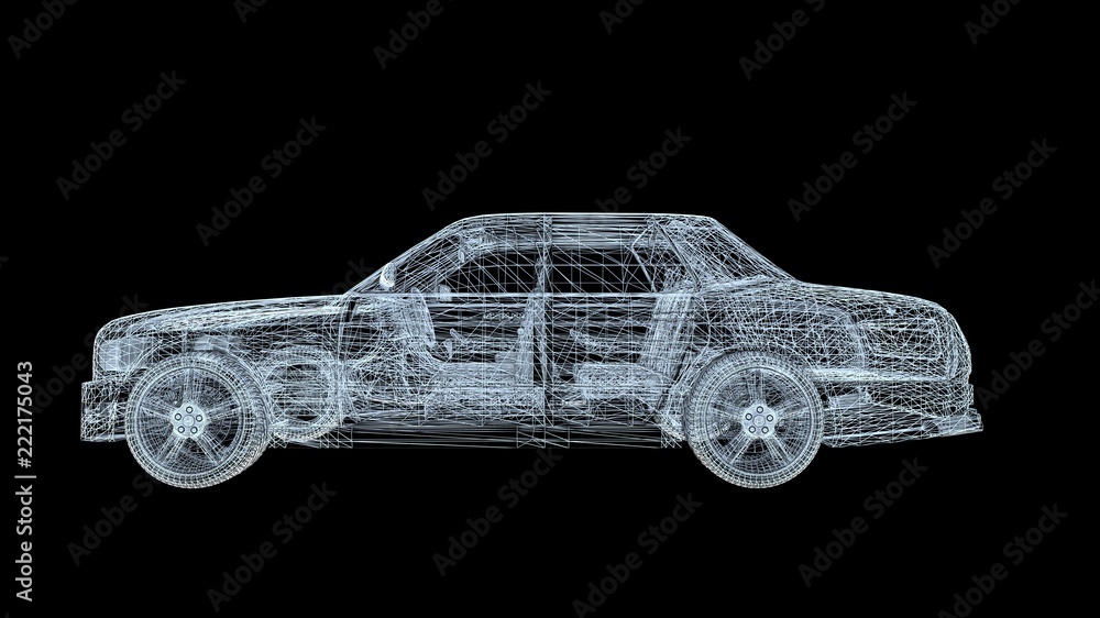 car model body structure, wire model with Reflect 3d rendering Stock ...
