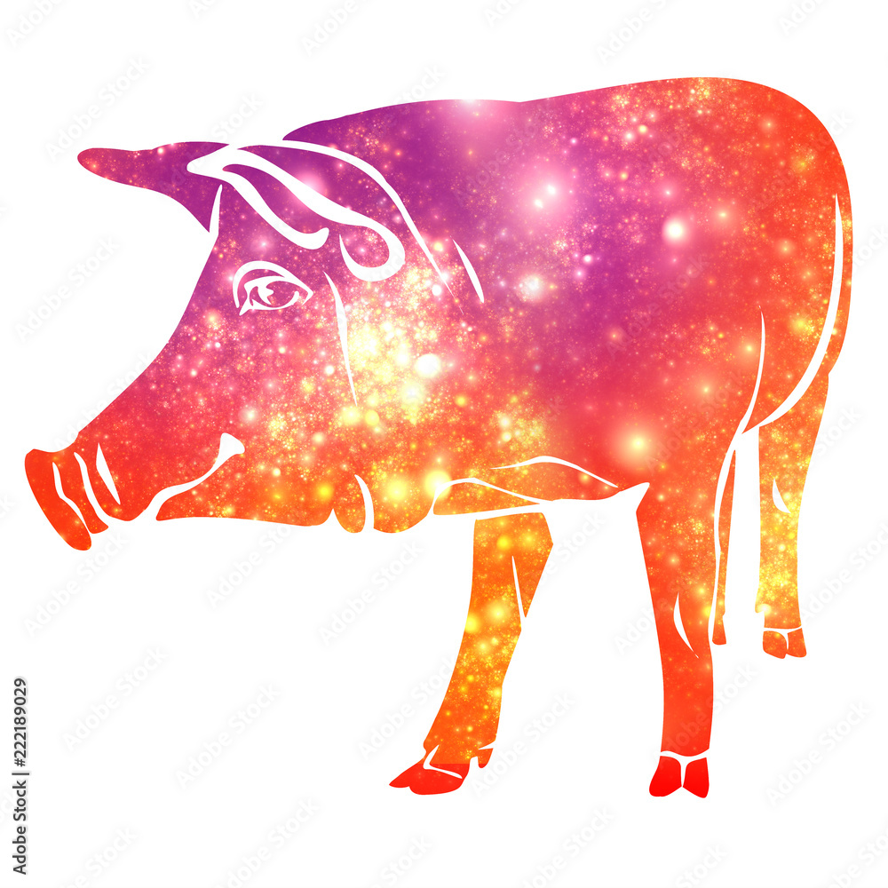 Silhouette of pig with stars of universe space inside isolated on white ...