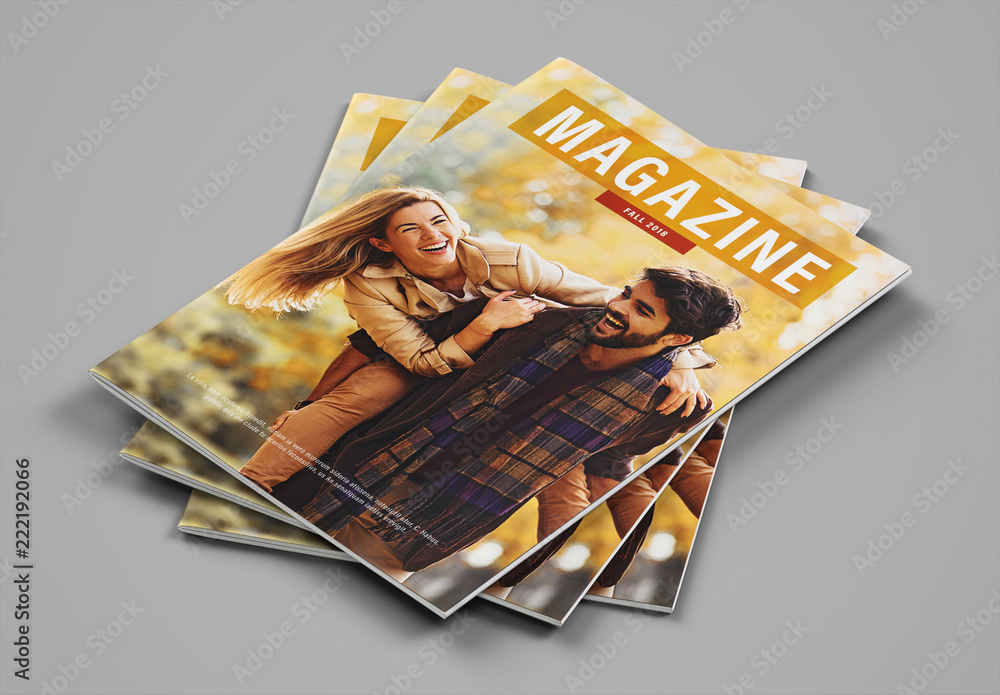 Magazine Layout with Red and Orange Accents Stock Template | Adobe Stock