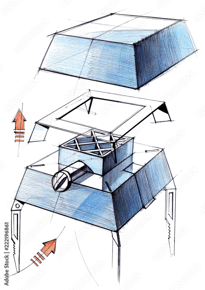 Design a draft sketch for the development of an ultra-modern marquee ...