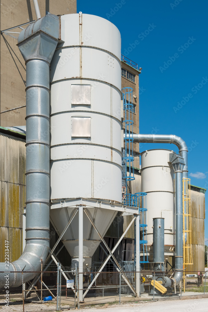 View of section of a grain elevator, an agrarian facility complex used ...