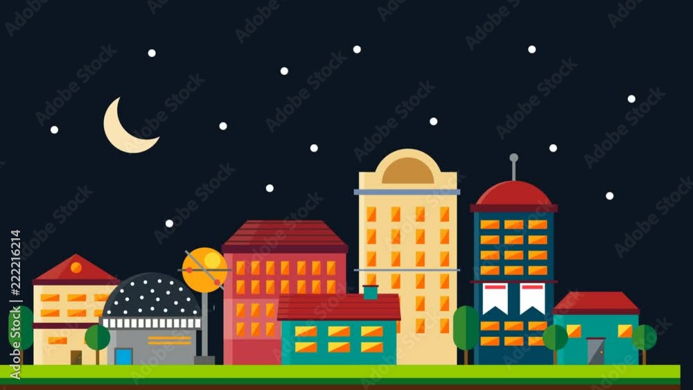 Fireworks night city building Video Motion Graphics Animation ...