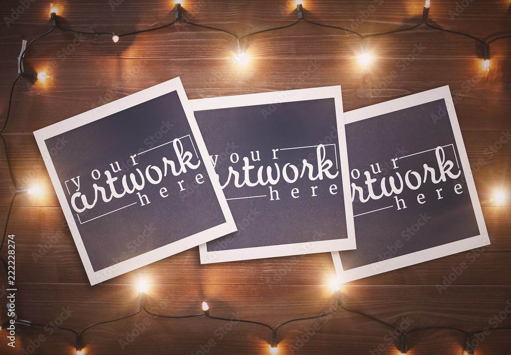 Photos with String of Lights Mockup Stock Template | Adobe Stock
