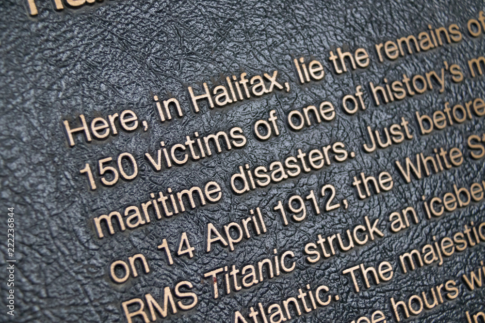 Titanic Plaque in Fairview lawn cemetery, Halifax. Stock Photo | Adobe ...