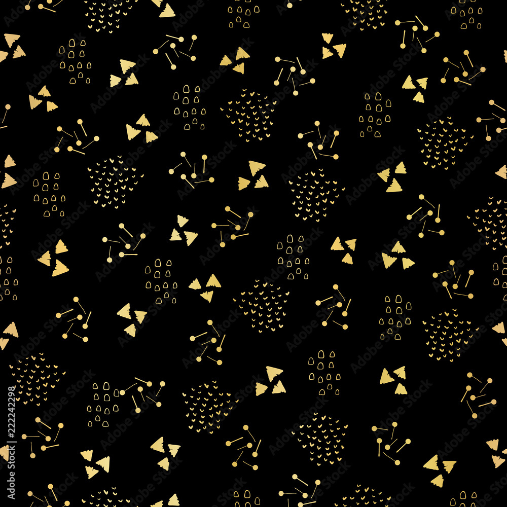 Luxury Gold Black Ditsy Geometric Shapes Pattern, Vector Drawn Seamless ...