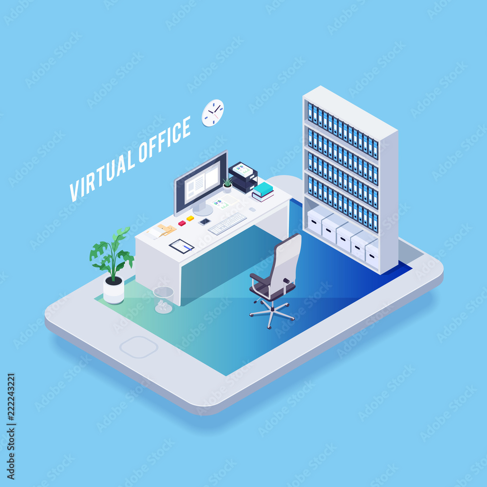 Isometric concept of virtual desktop. Stock Vector | Adobe Stock