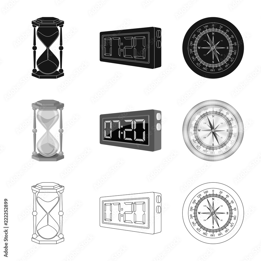 Isolated object of clock and time icon. Collection of clock and circle ...