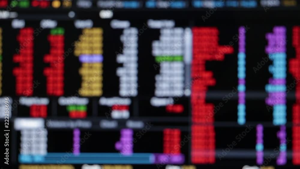 HD video shows a blurred-out stock trading monitor screen with red ...